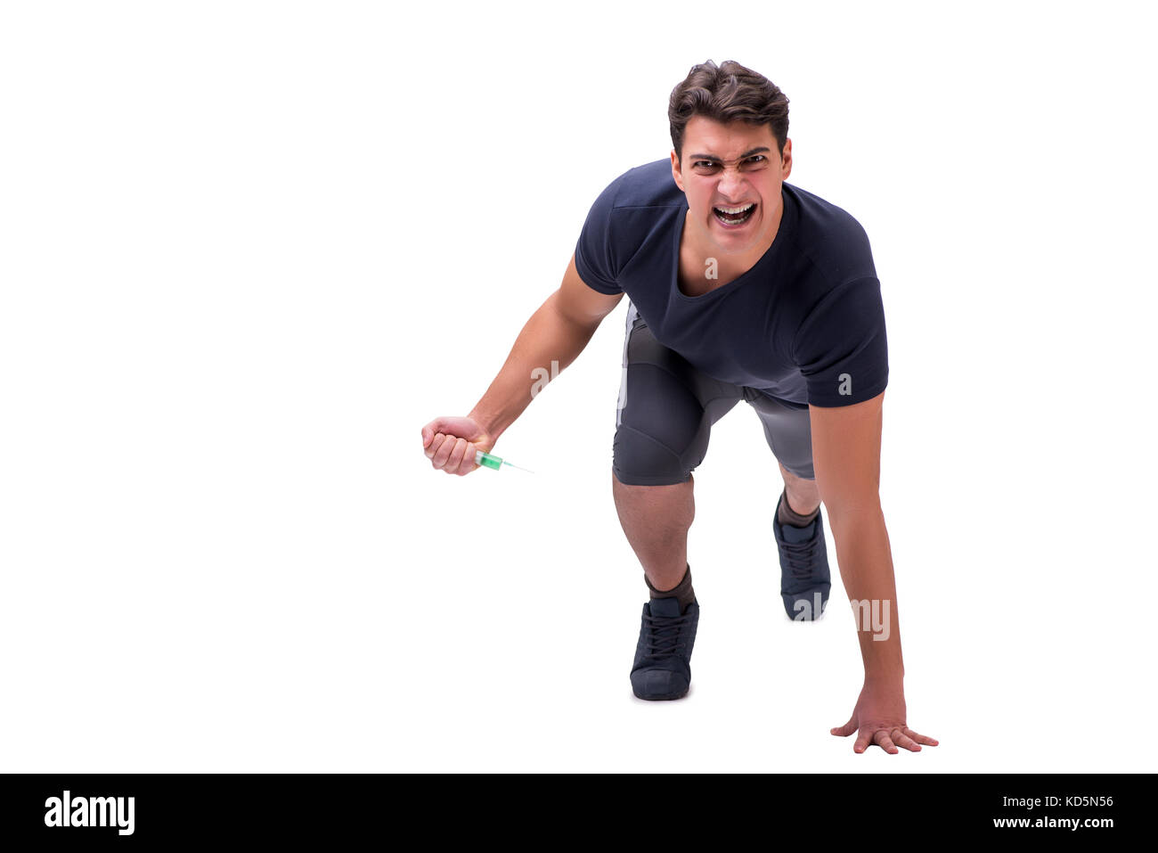 Young man in doping concept isolated on white Stock Photo - Alamy