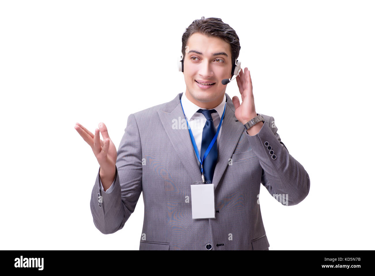 Call center employee isolated on white background Stock Photo - Alamy