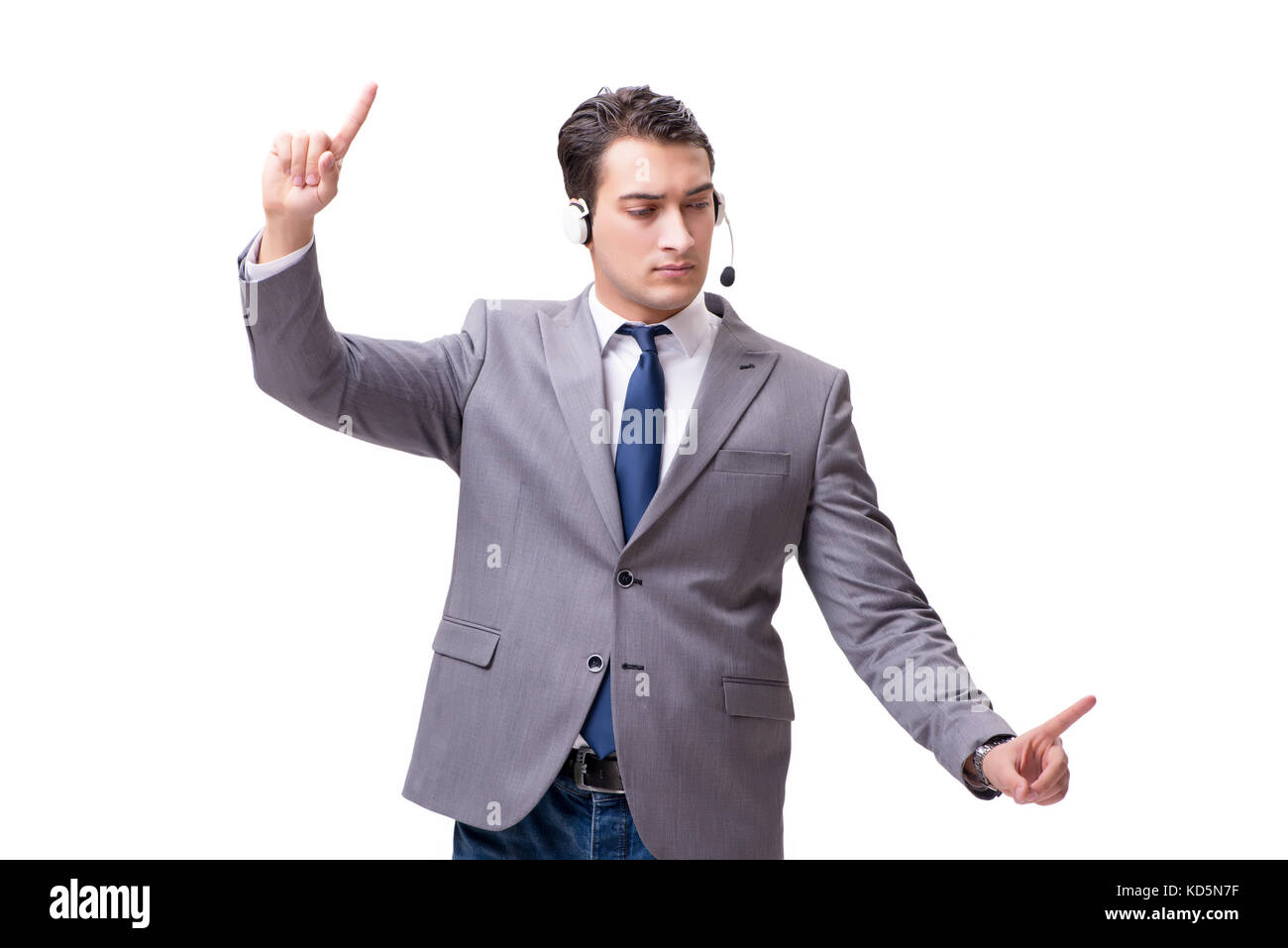 Call center employee isolated on white background Stock Photo - Alamy