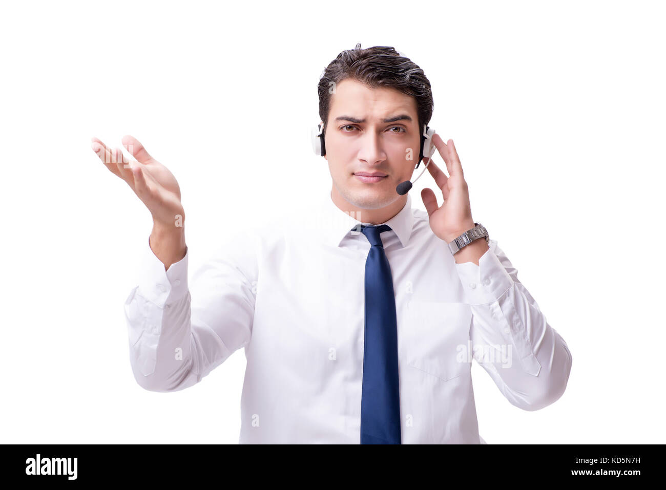 Call center employee isolated on white background Stock Photo - Alamy