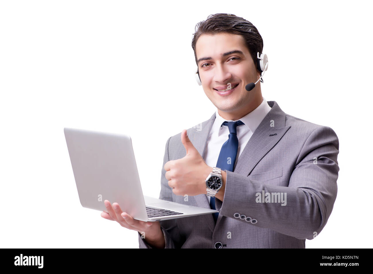 Call center employee isolated on white background Stock Photo - Alamy