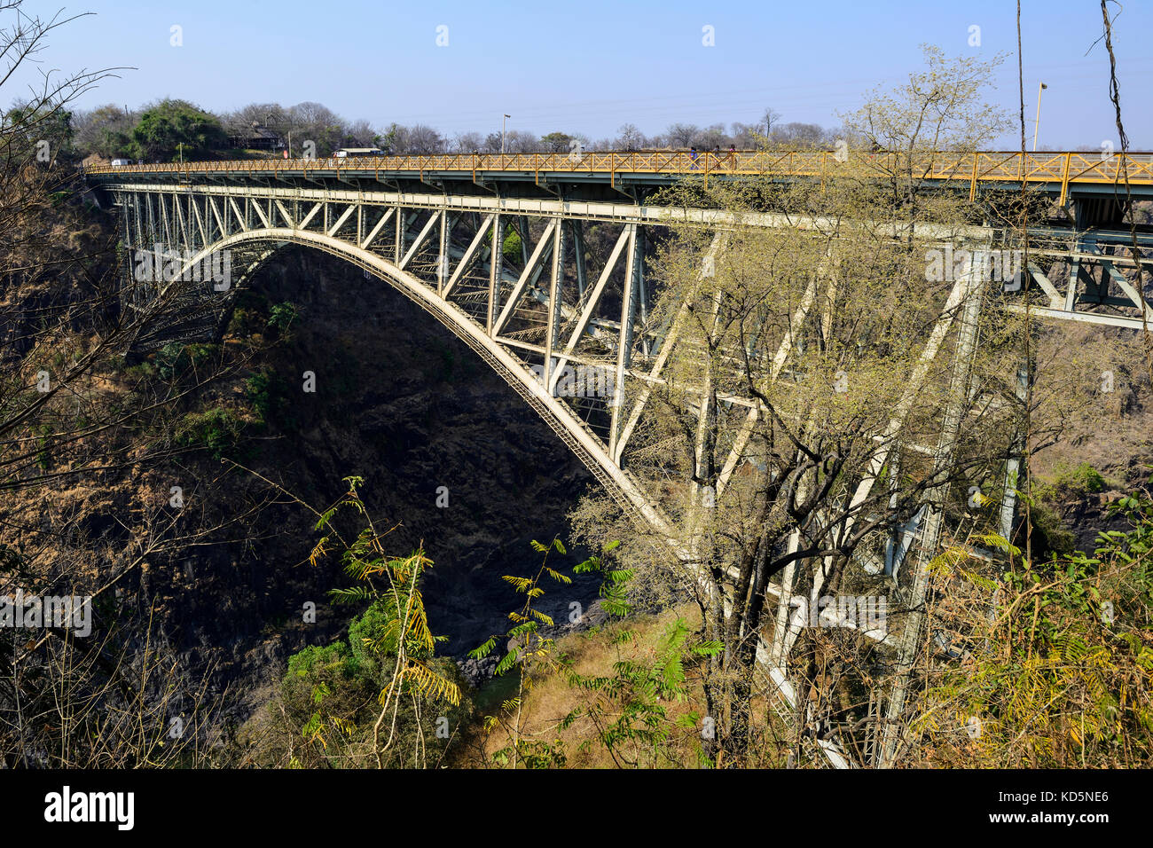 The Victoria Falls Bridge marks the border between Zambia and Zimbabwe ...