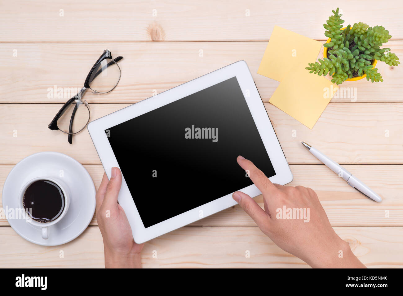 Tablet header image. Office stuff, workplace, top view Stock Photo - Alamy