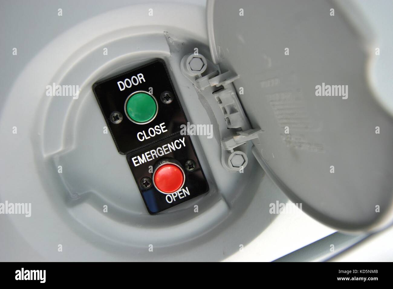 Emergency controls for door opening of a bus Stock Photo - Alamy
