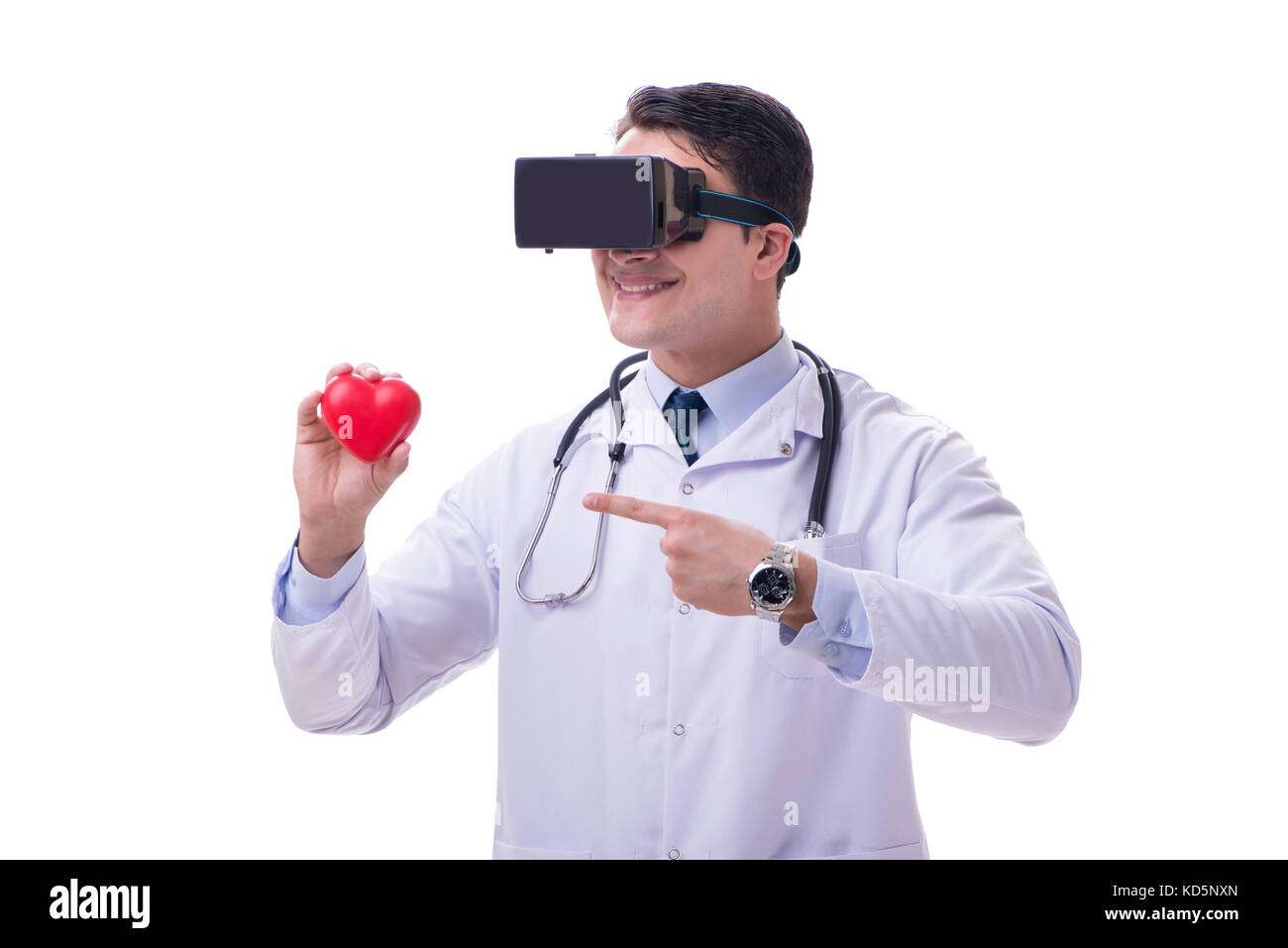 Doctor wearing a vr virtual reality headset isolated on white ...