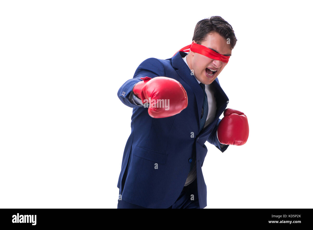 Lawyer with blindfold wearing boxing gloves isolated on white Stock ...
