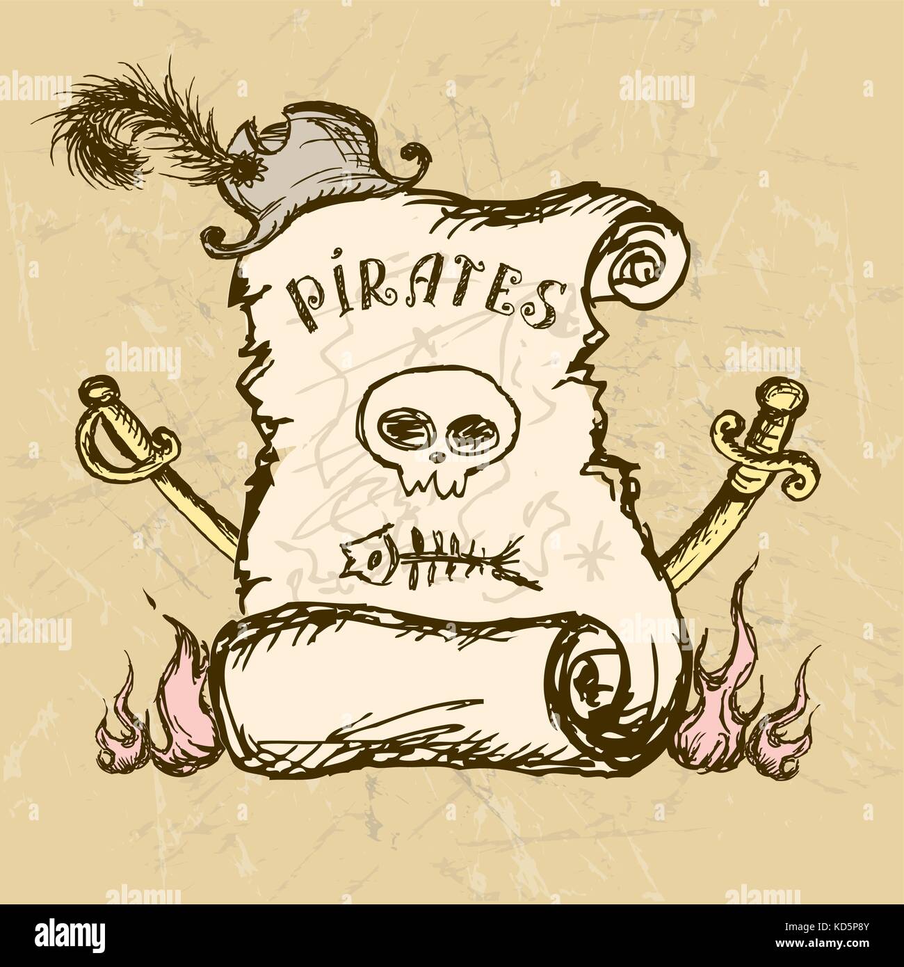 Collection of hand-drawn pirates design elements, vector Stock Vector ...