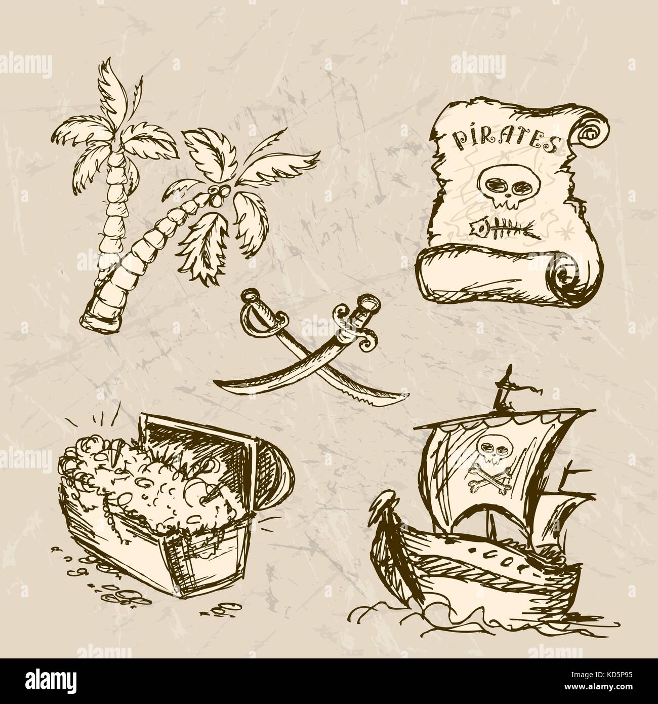 Collection of hand-drawn pirates design elements, vector Stock Vector ...
