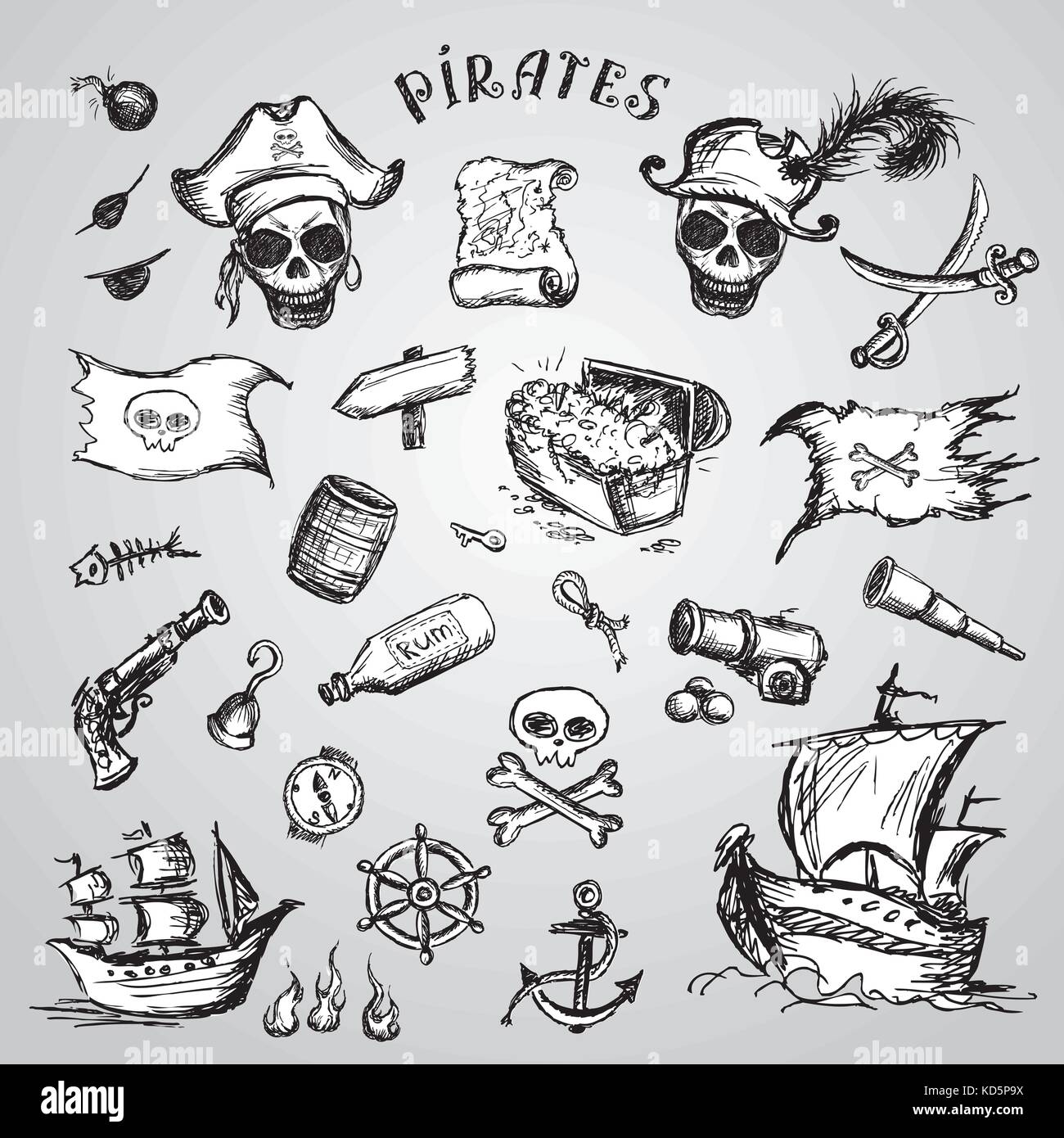 Silhouette pirate ship sea Stock Vector Images - Alamy