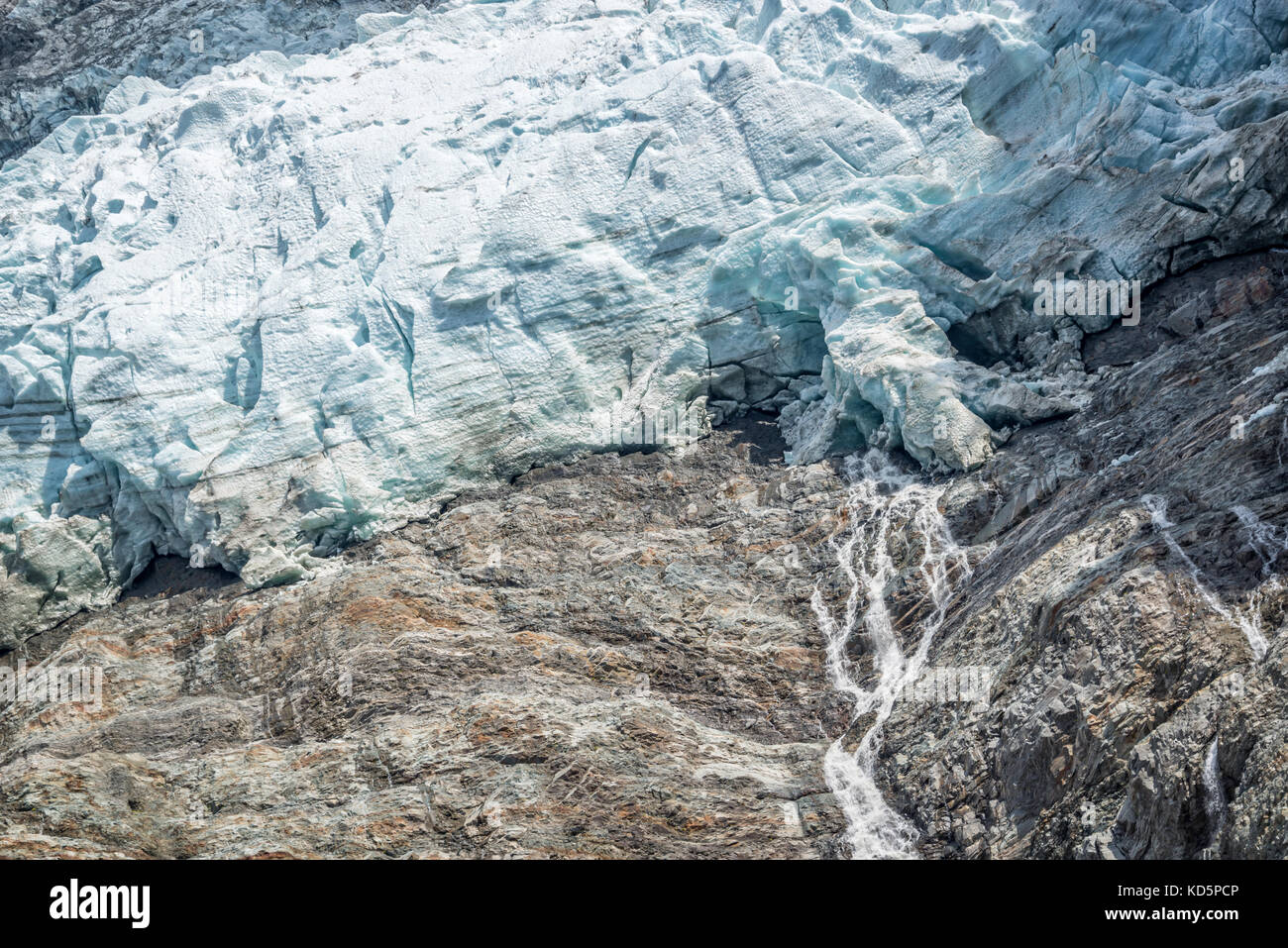 Close up on the lower end of The Bossons glacier, in Chamonix Mont ...