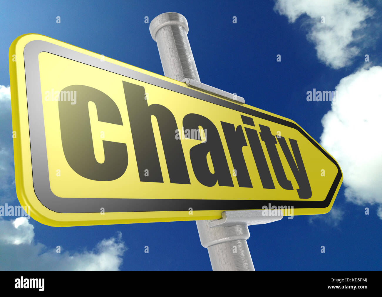 Yellow road sign with charity word under blue sky image with hi-res ...