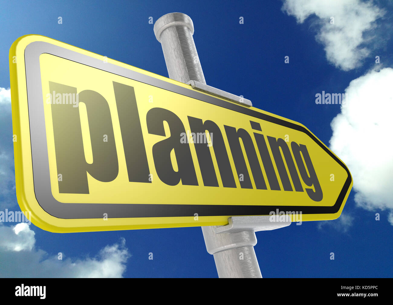 Yellow road sign with planning word under blue sky image with hi-res ...