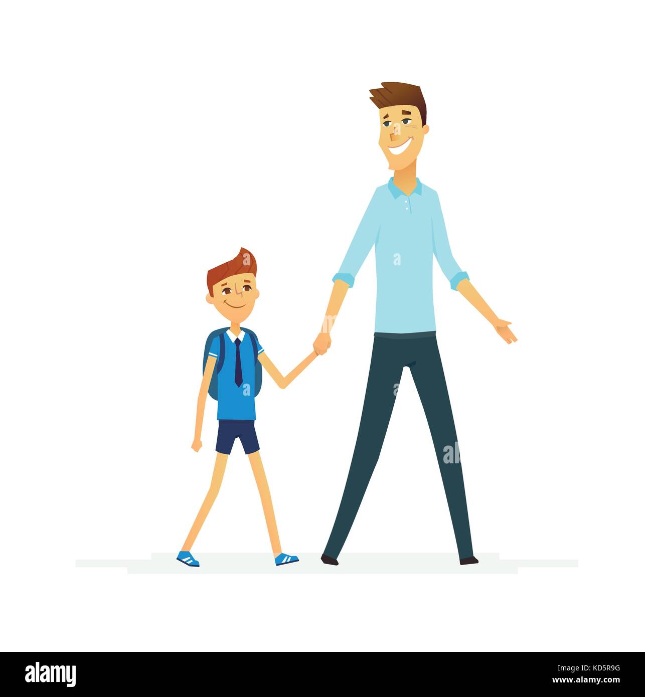 Father leads son to school - cartoon people characters isolated ...