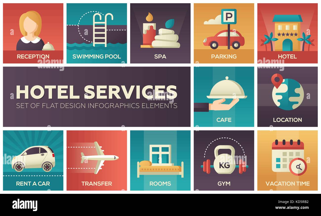 Hotel services - set of flat design infographics elements Stock Vector ...