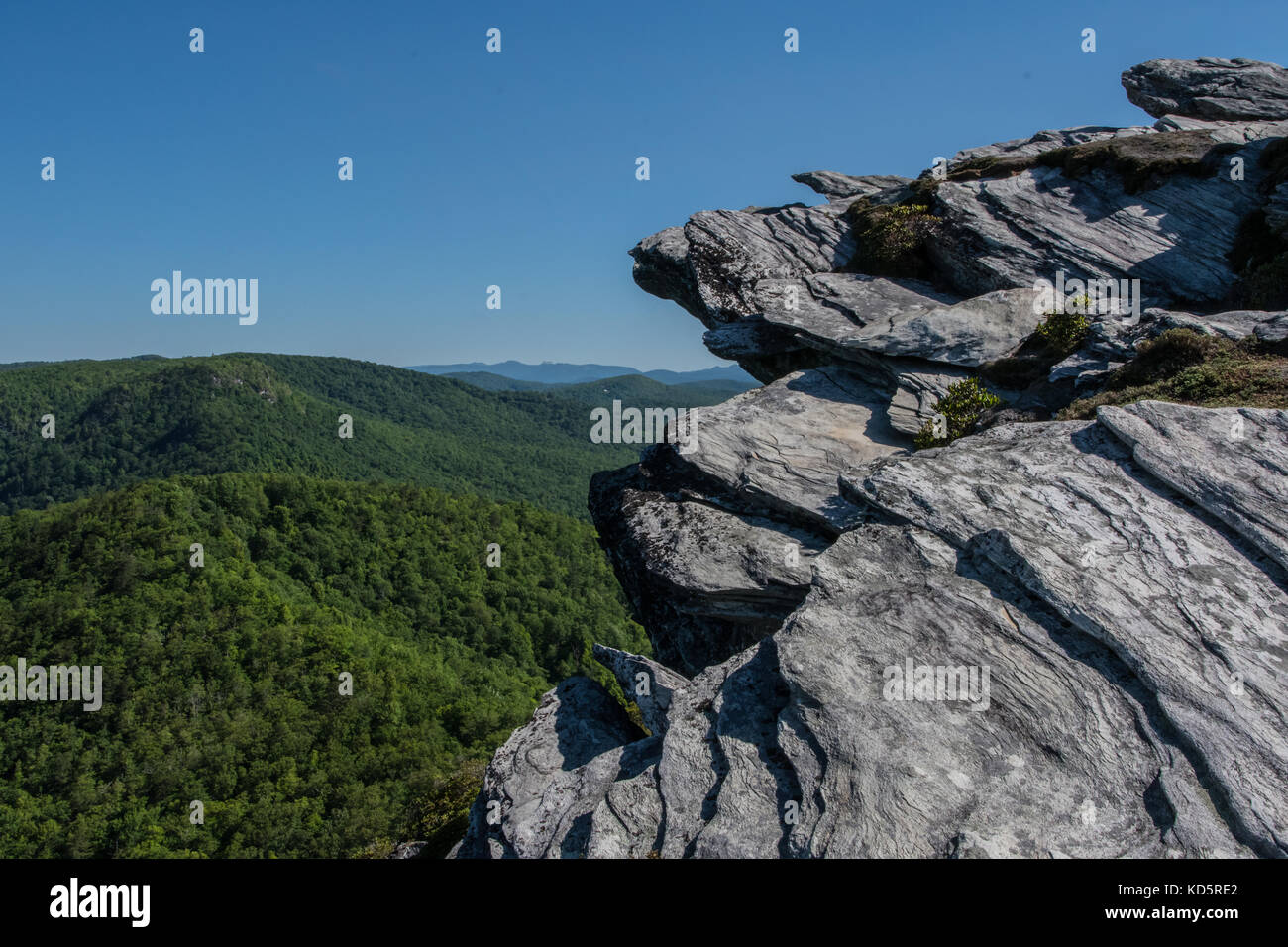 Rock Outcropping Above Blue Ridge Mountains in Linville Gorge Stock ...