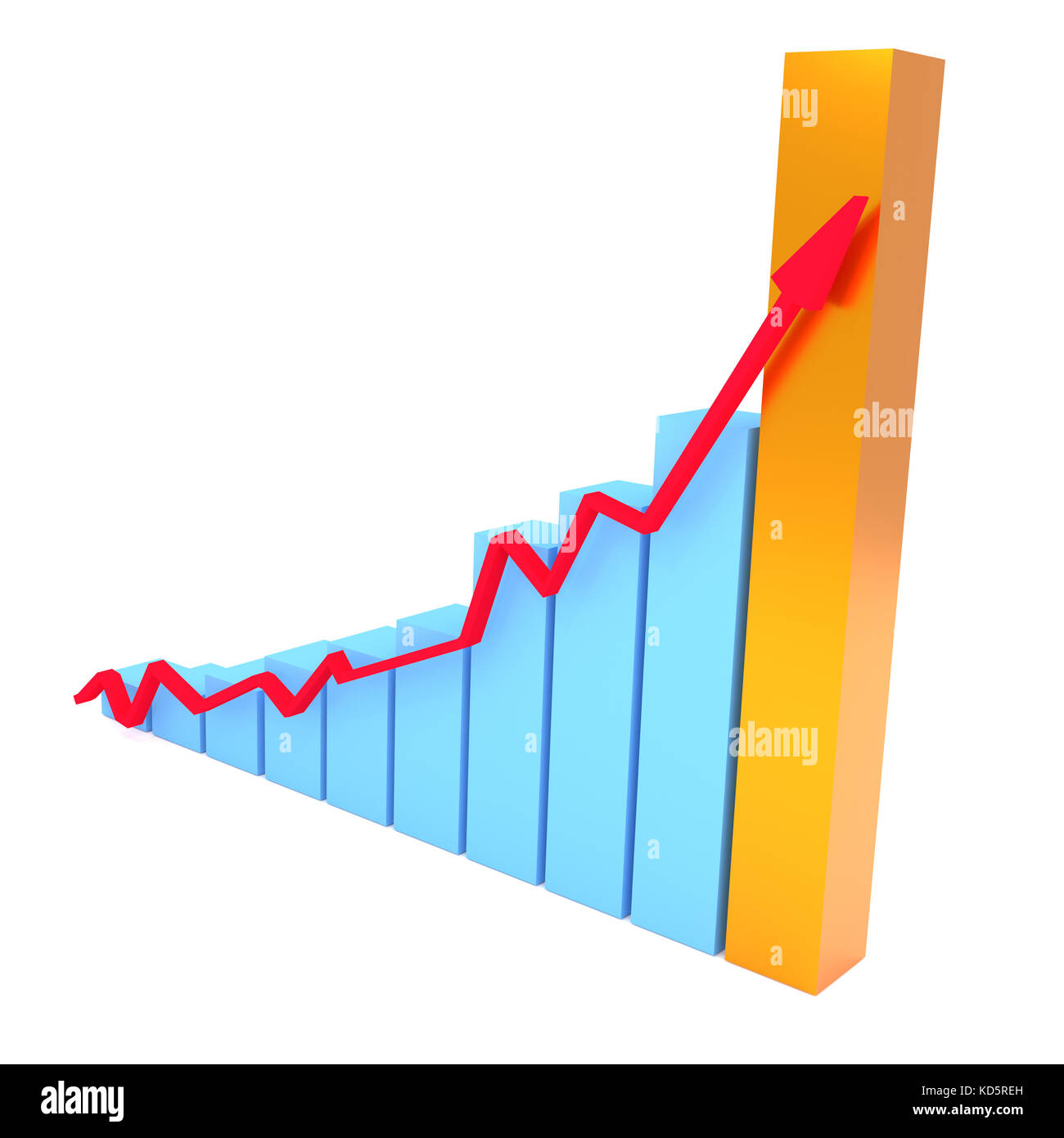 Business graph in blue and gold with an upswing arrow, success concept ...