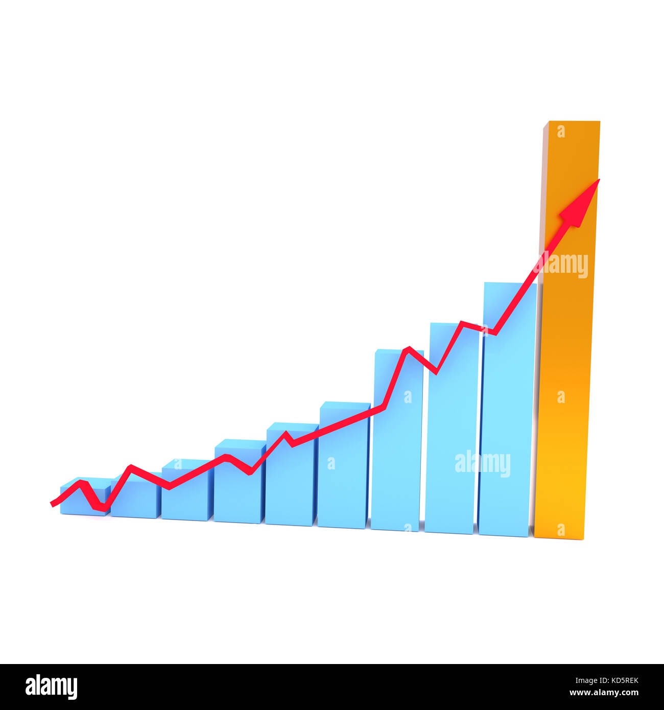 Business graph in blue and gold with an upswing arrow, success concept ...