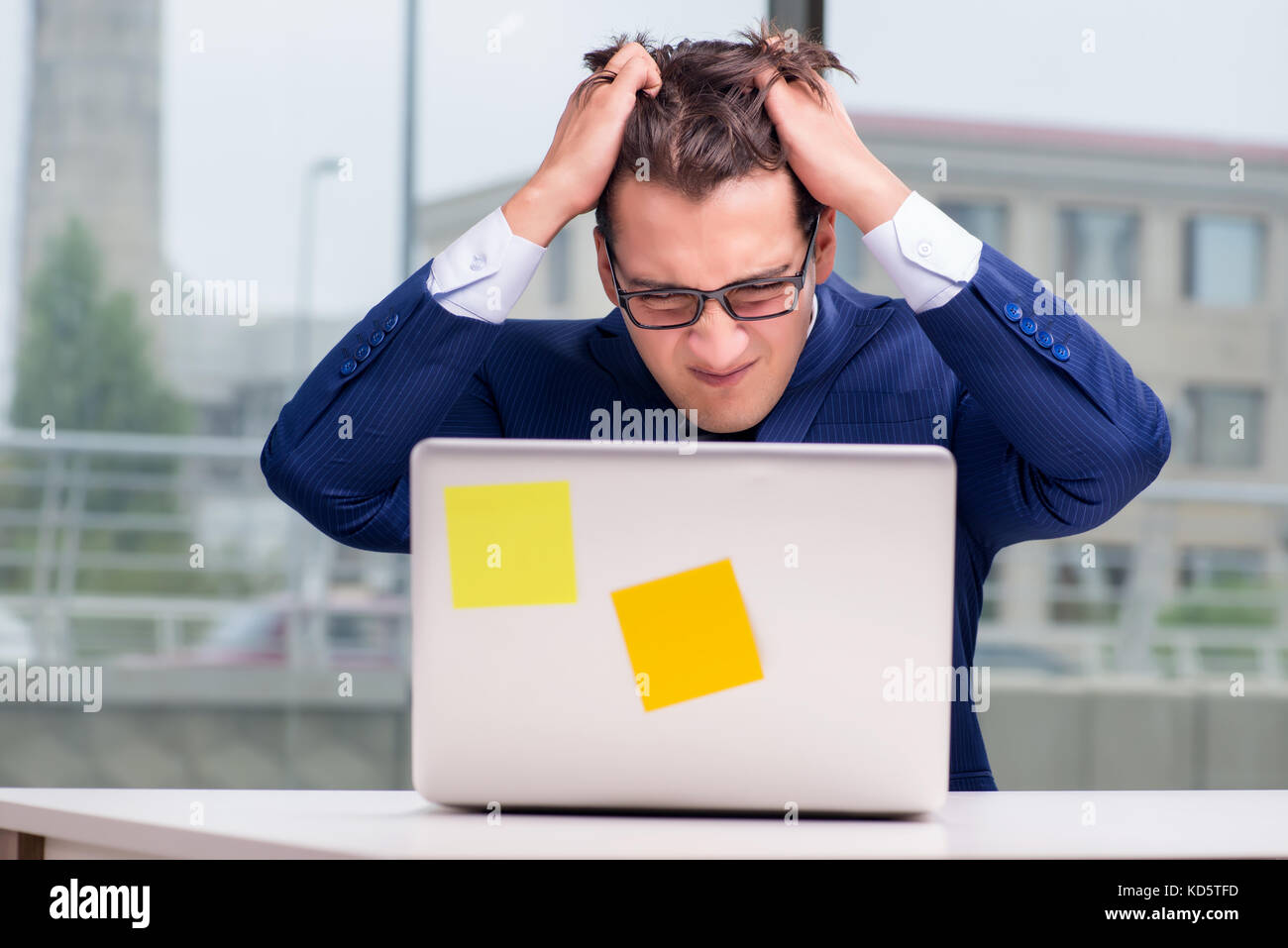 Workaholic businessman overworked with too much work in office Stock ...