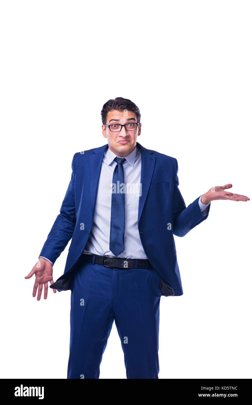 Bankrupt broke businessman isolated on white Stock Photo - Alamy