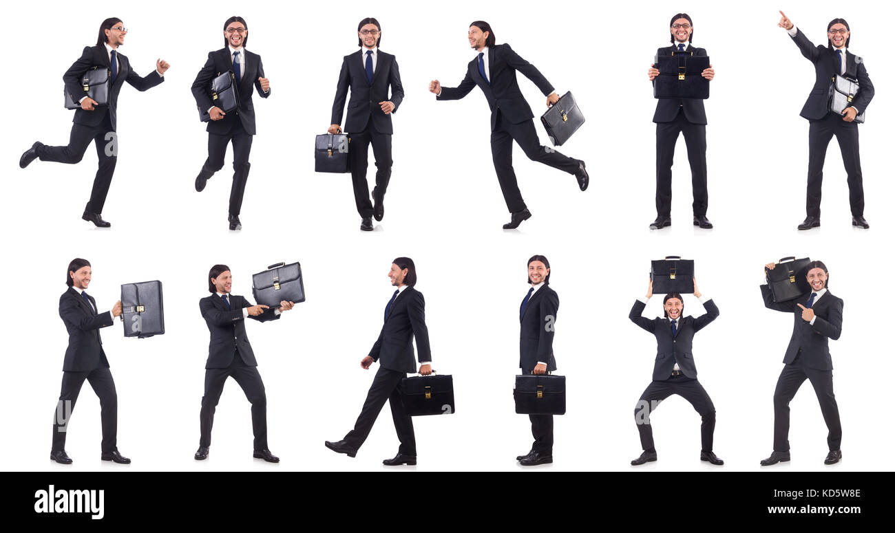 Businessman rushing isolated on the white background Stock Photo - Alamy