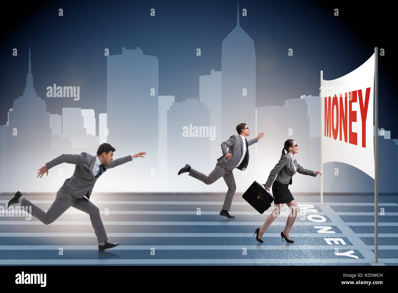 Business people running towards money goal Stock Photo - Alamy