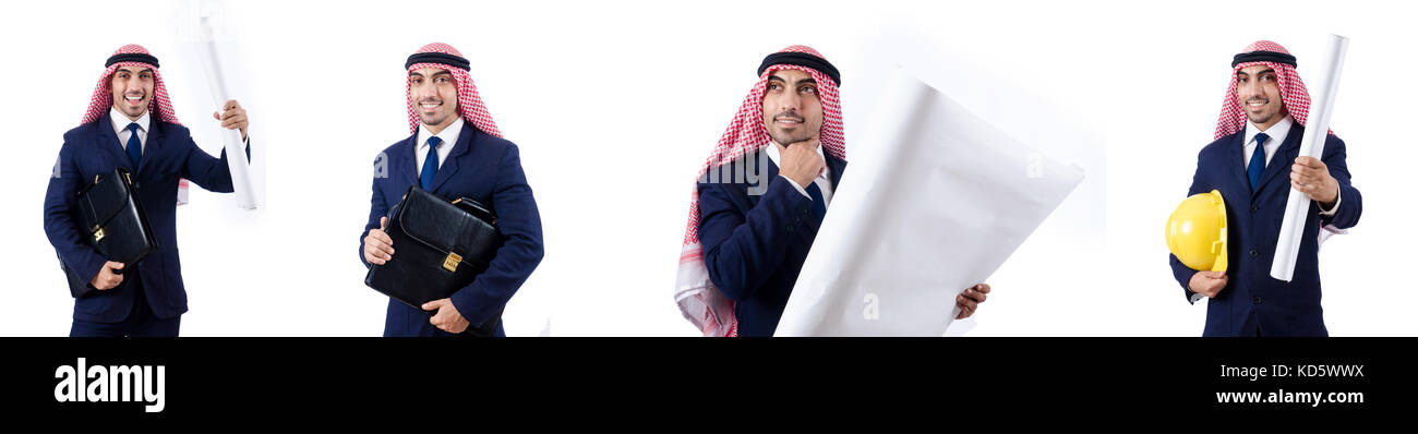 Arab engineer with drawings on white Stock Photo - Alamy
