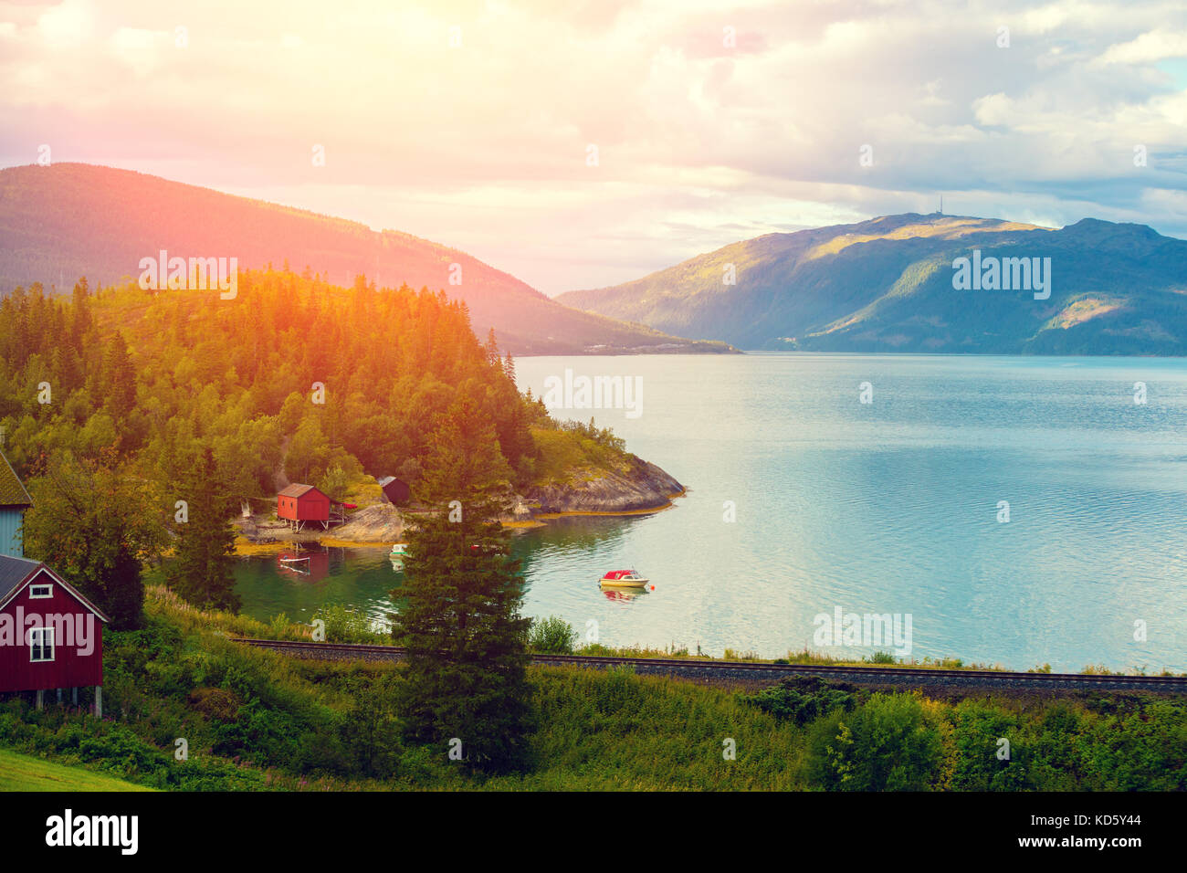 View at fjord with the beautiful mountain. The beautiful nature of ...