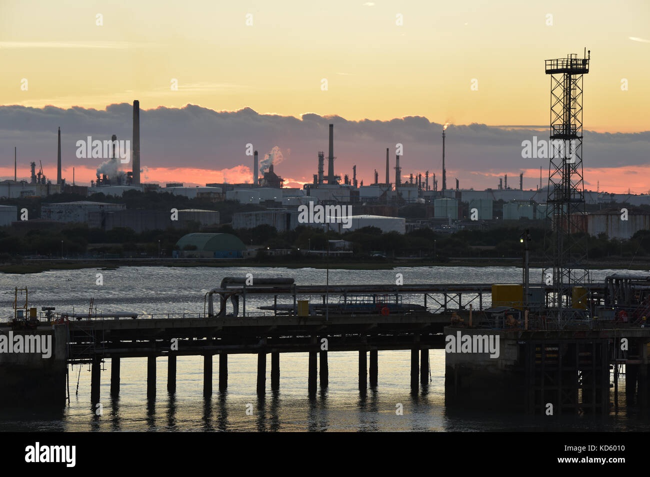The oil processing petro-chemical refinery at Fawley near Southampton ...