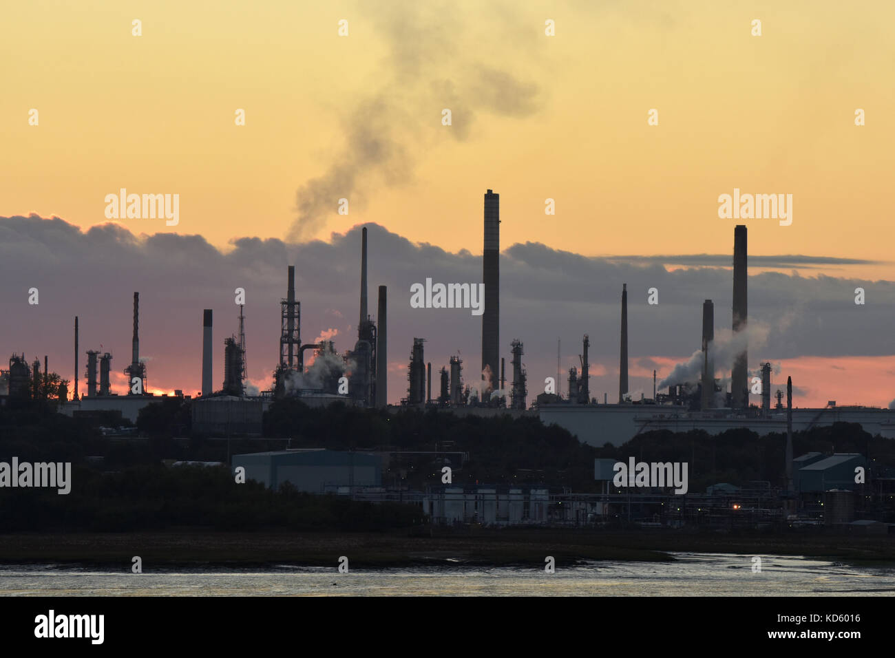 The oil processing petro-chemical refinery at Fawley near Southampton ...
