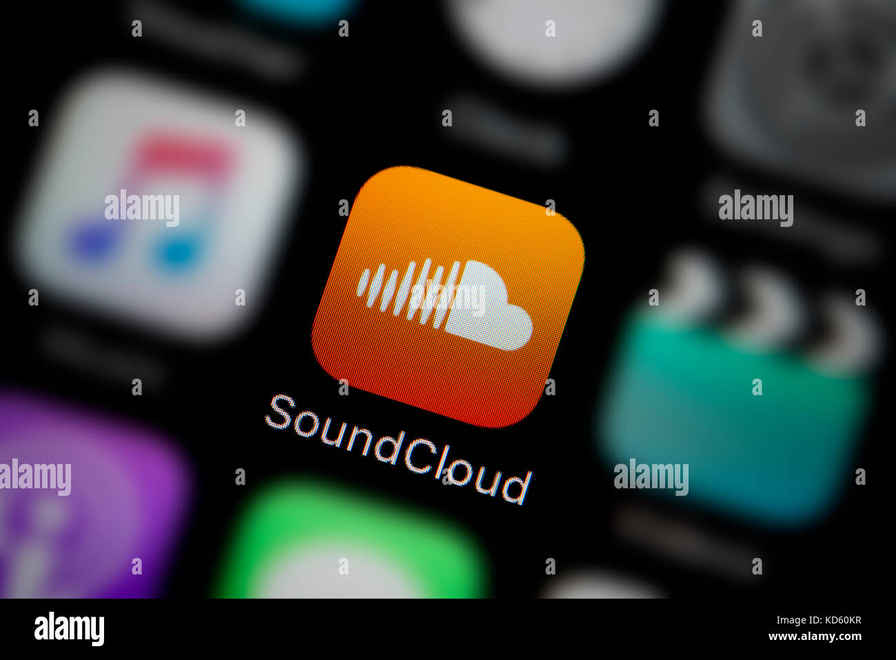 A close-up shot of the company logo representing the Soundcloud app ...