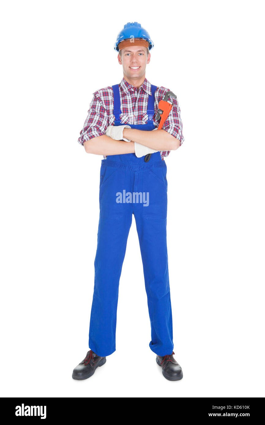 Portrait Of Young Male Worker Isolated Over White Background Stock ...