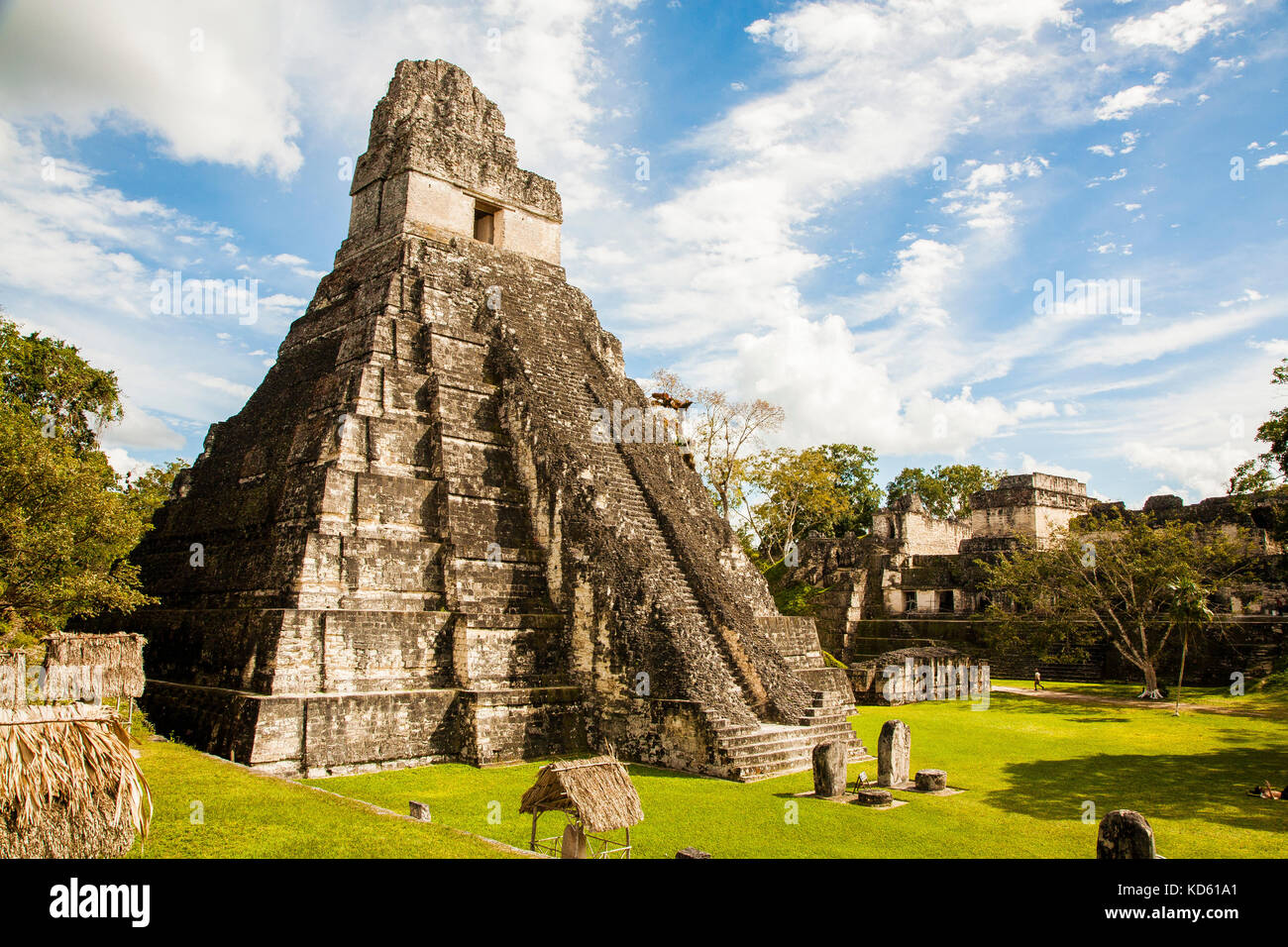 Temple one overlooking the Great Plaza in the Mayan city of Tikal ...
