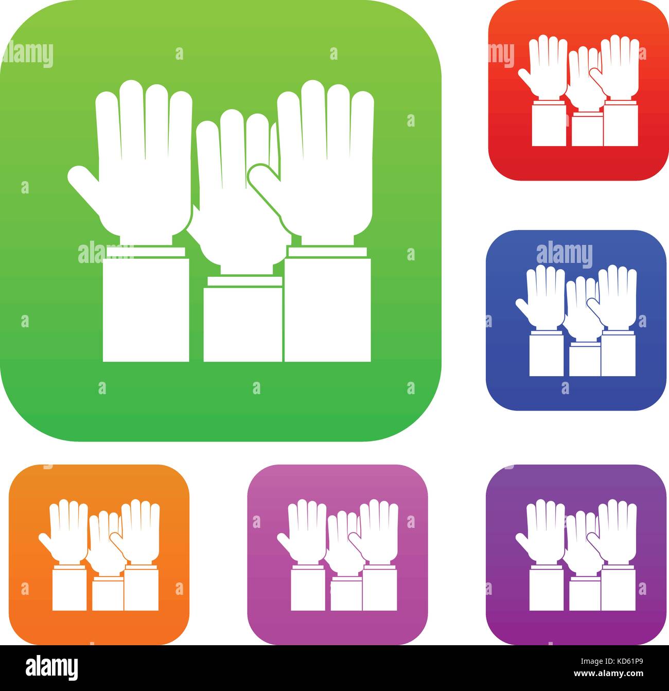 Different people hands raised up set color collection Stock Vector ...