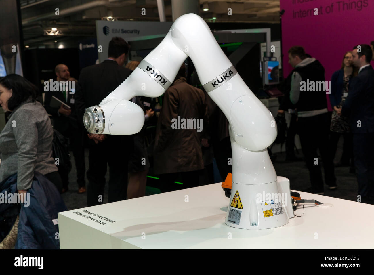 Kuka industrial robot hand in manufacturing industry on exhibition ...