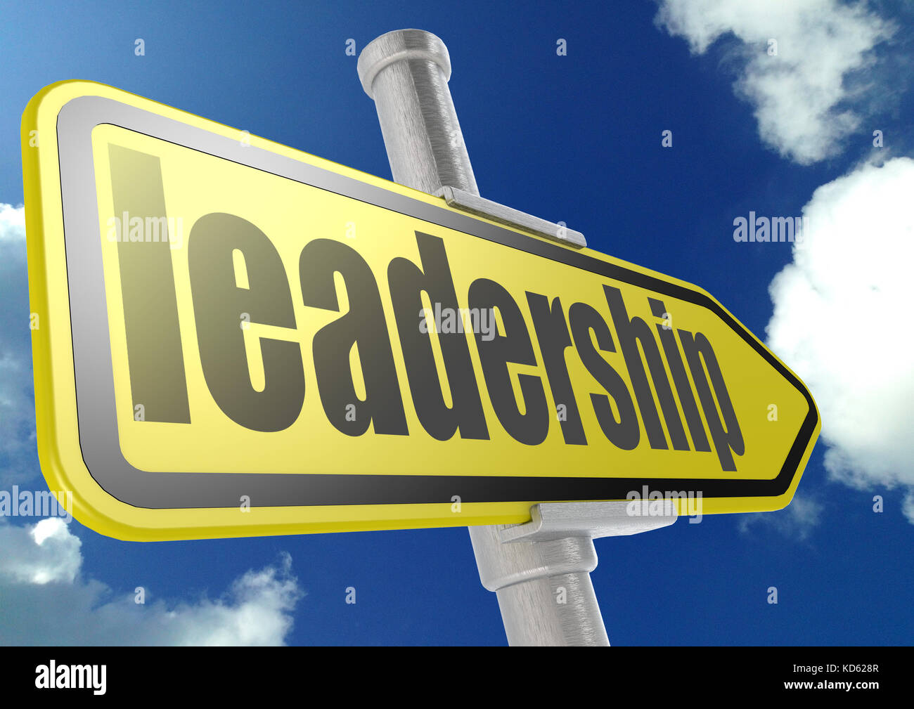 Yellow road sign with leadership word under blue sky image with hi-res ...