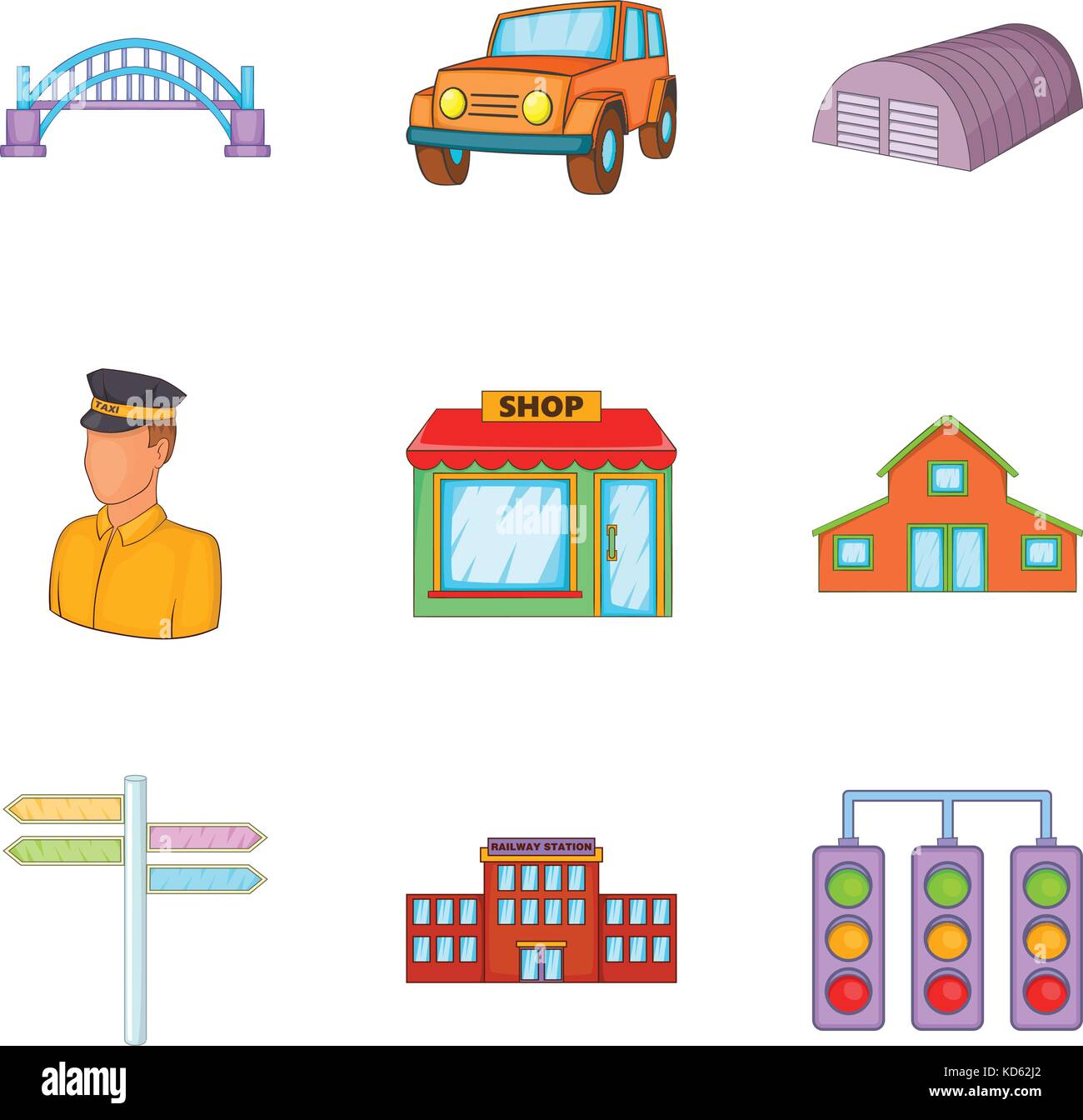 Provincial city icons set, cartoon style Stock Vector Image & Art - Alamy