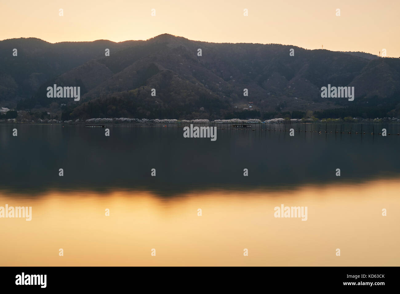 Long exposure of Lake Biwa at sunset, Shiga Prefecture, Japan Stock ...