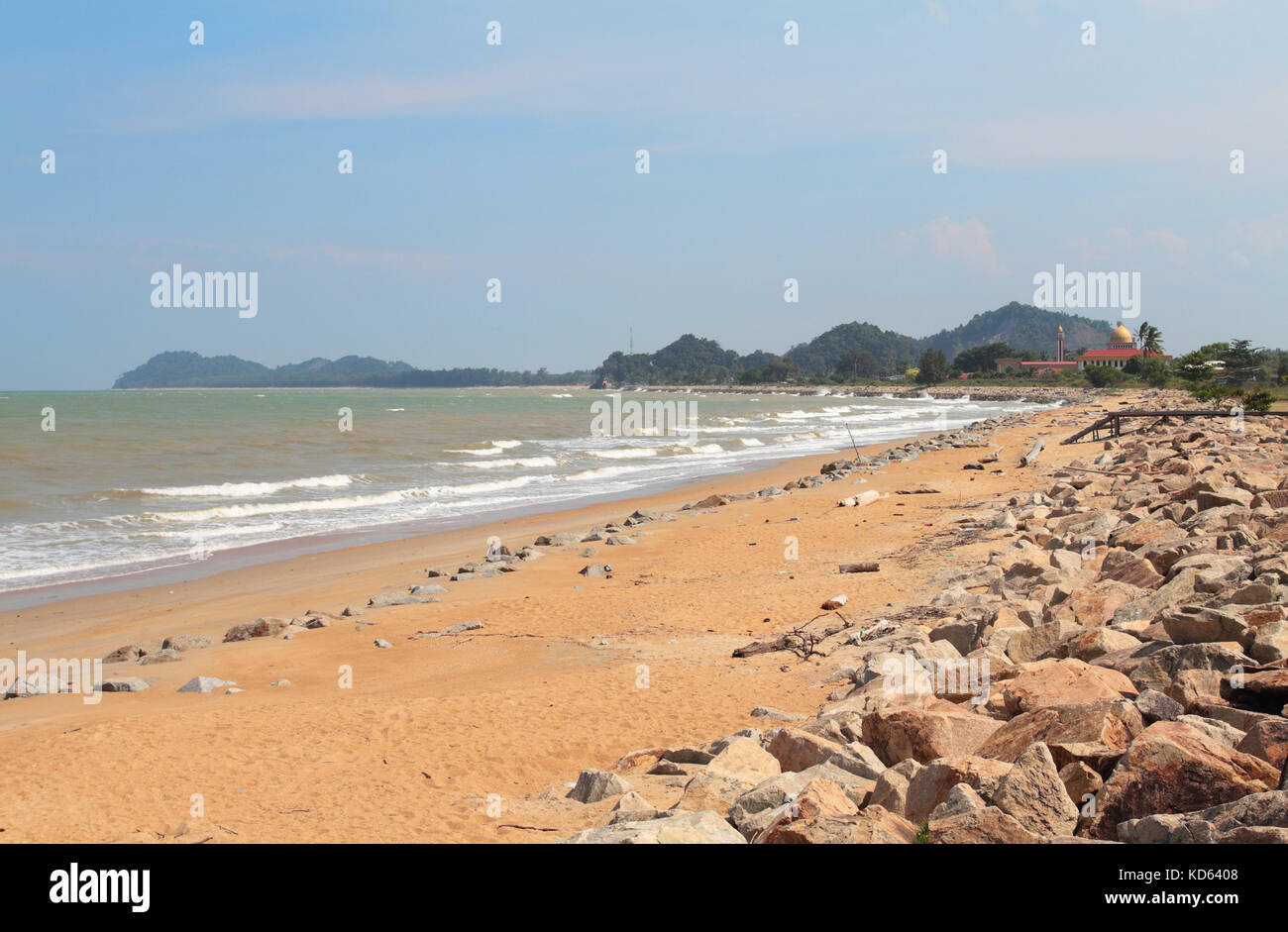Big stones as wave breaker on the beach at Dungun in Terengganu ...