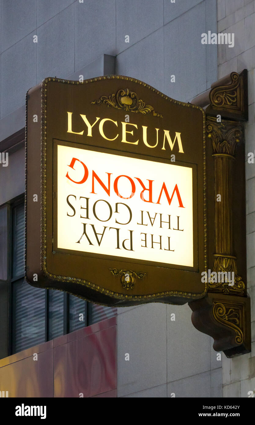 Upside down sign on the Lyceum marquee advertising The Play That Went ...
