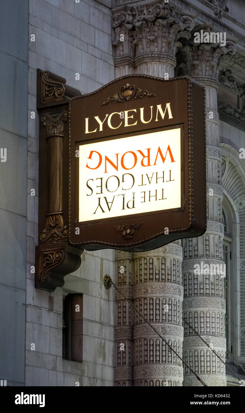Upside down sign on the Lyceum marquee advertising The Play That Went ...