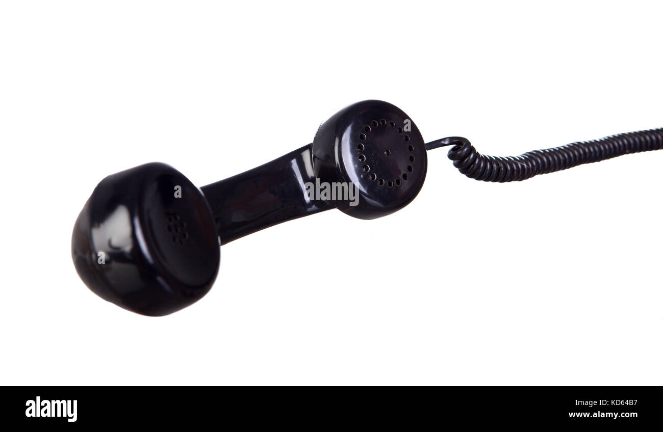 Black phone isolated on a white background Stock Photo - Alamy