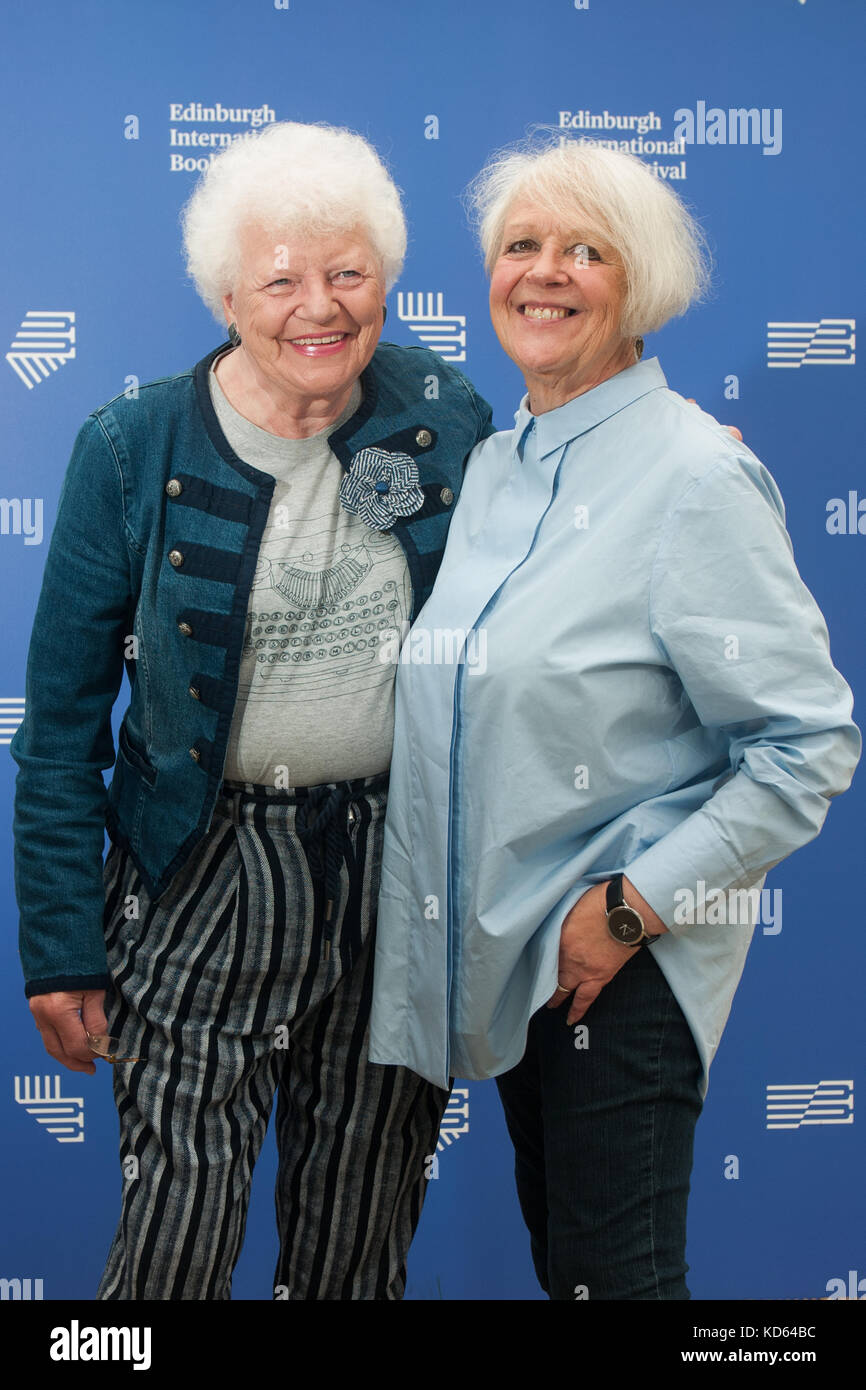 Ruth Wishart and Liz Lochhead attend a photocall during the Edinburgh ...