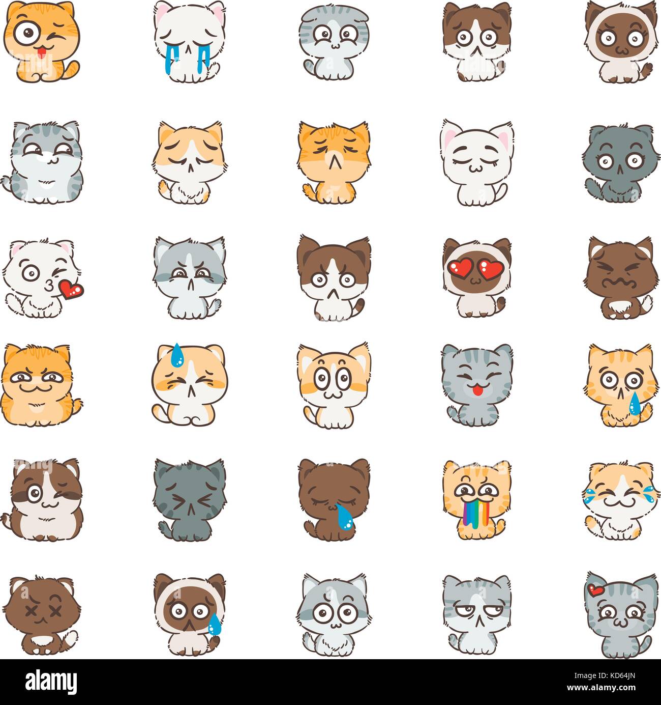 Cute cartoon cats and dogs with different emotions. Sticker collection ...