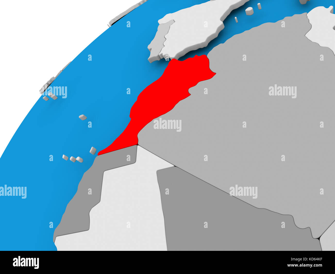 Morocco on simple political globe with visible country borders. 3D ...