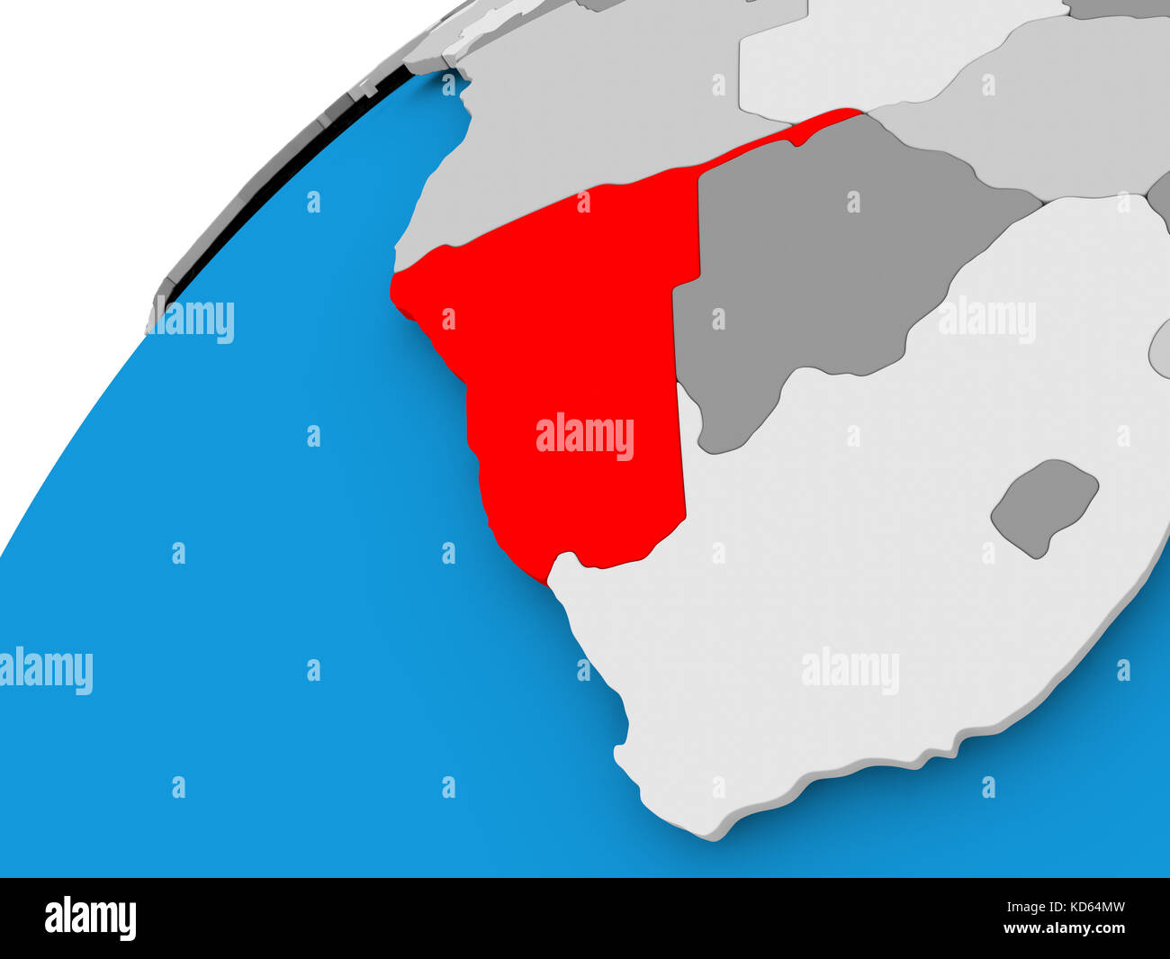 Namibia on simple political globe with visible country borders. 3D ...