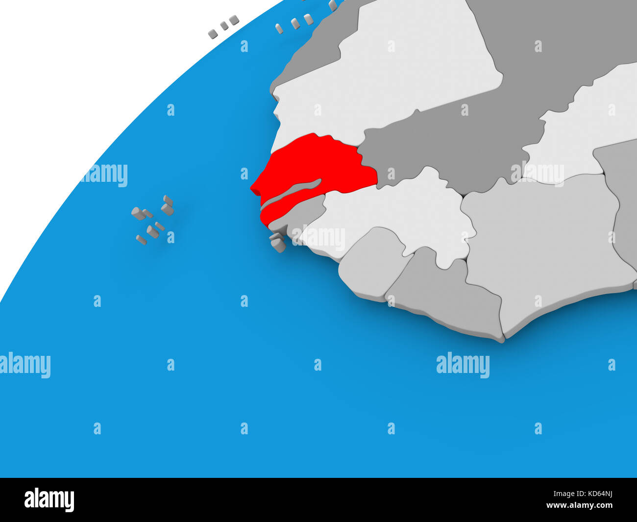 Senegal on simple political globe with visible country borders. 3D ...