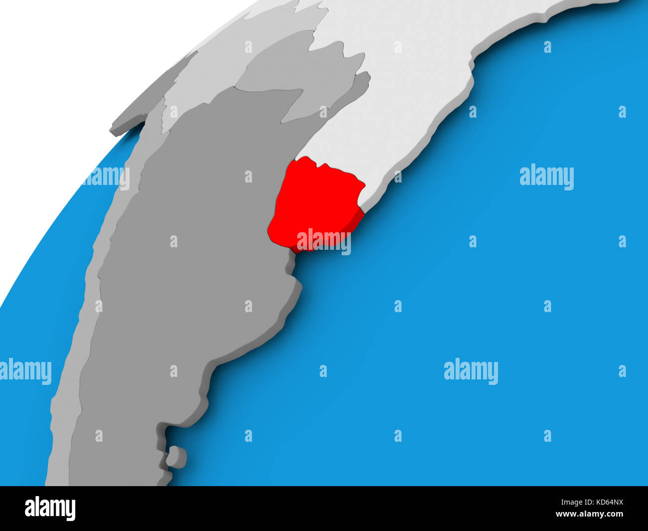 Uruguay on simple political globe with visible country borders. 3D ...