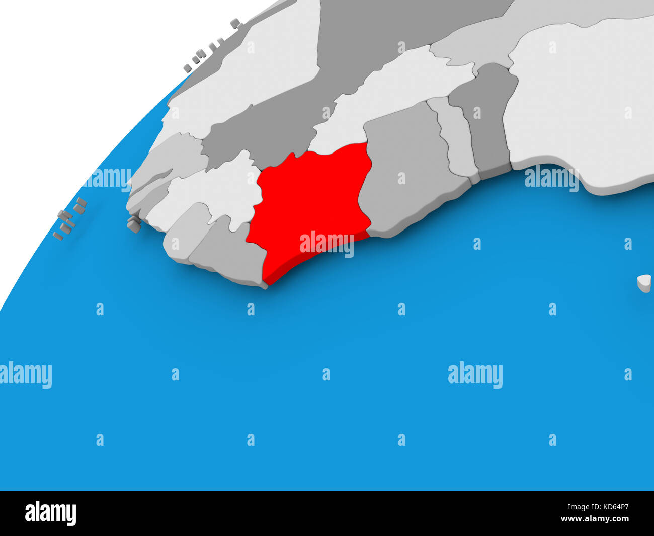 Ivory Coast on simple political globe with visible country borders. 3D ...