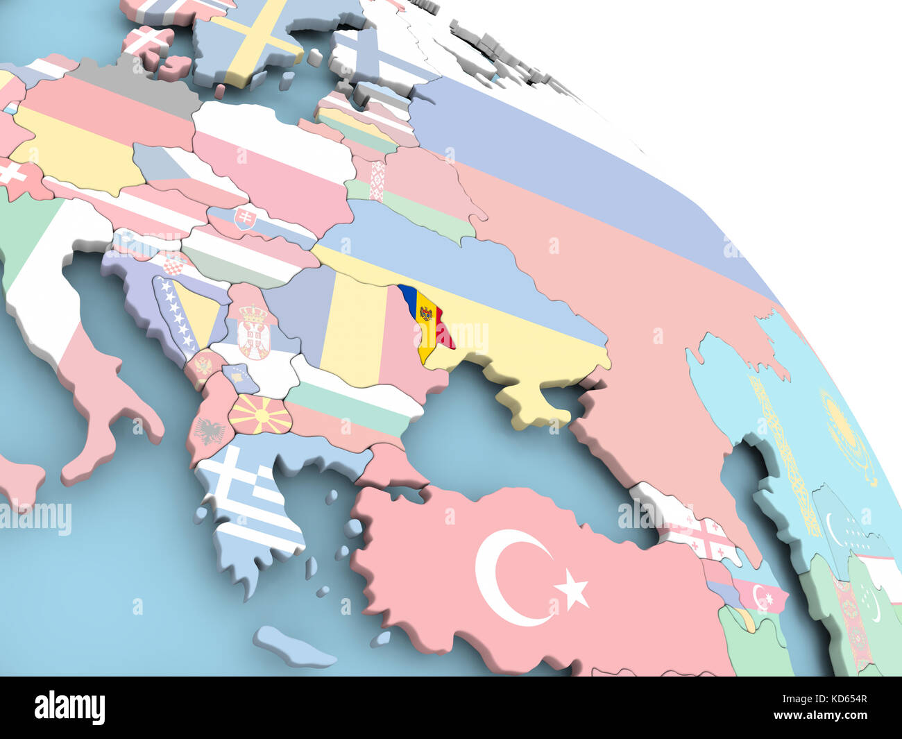 3D render of Moldova with flag on bright globe. 3D illustration Stock ...