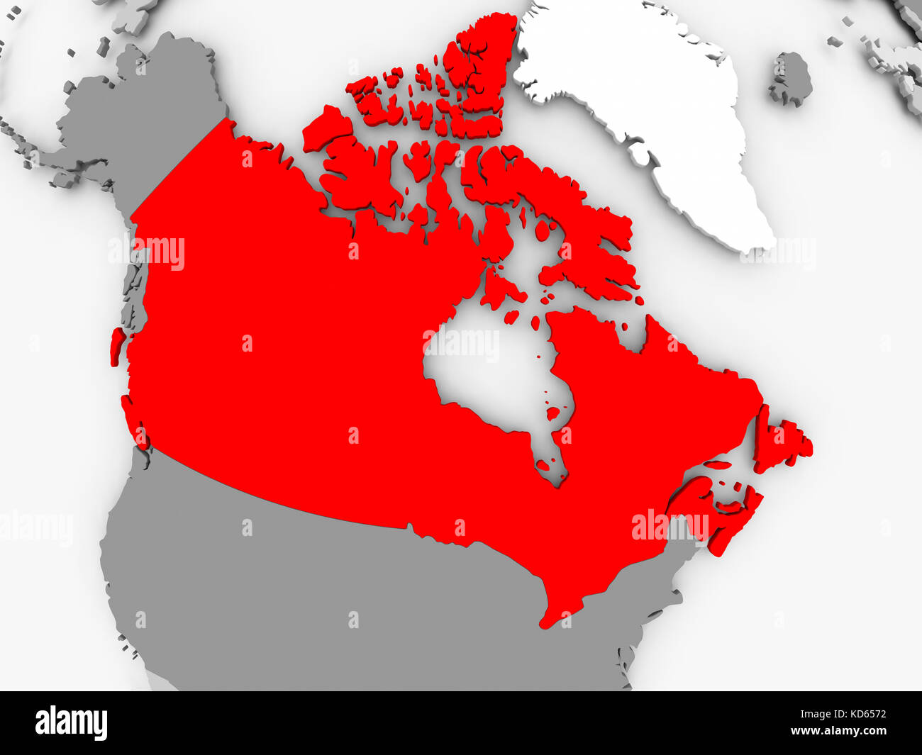 Canada in red on grey political map. 3D illustration Stock Photo - Alamy